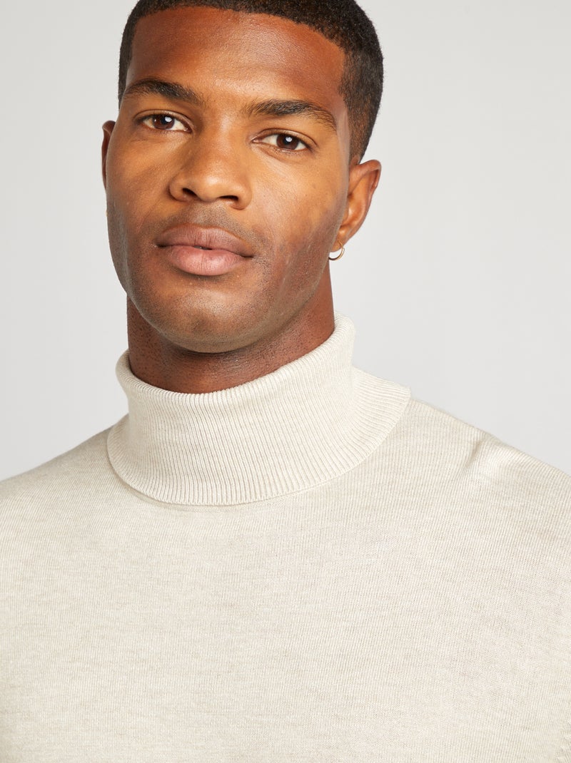 Pull col roulé en maille fine - Beige clair - Homme - 4.50€ - Kiabi