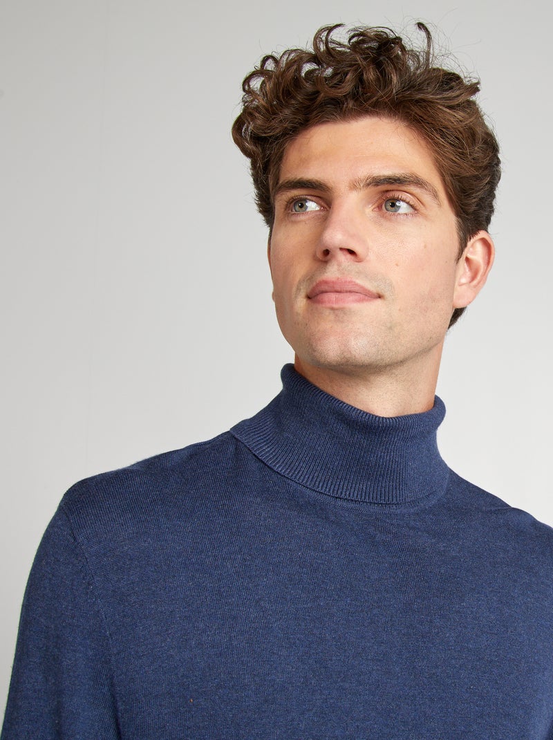 Pull col roulé en maille fine - Bleu - Kiabi - 4.50€