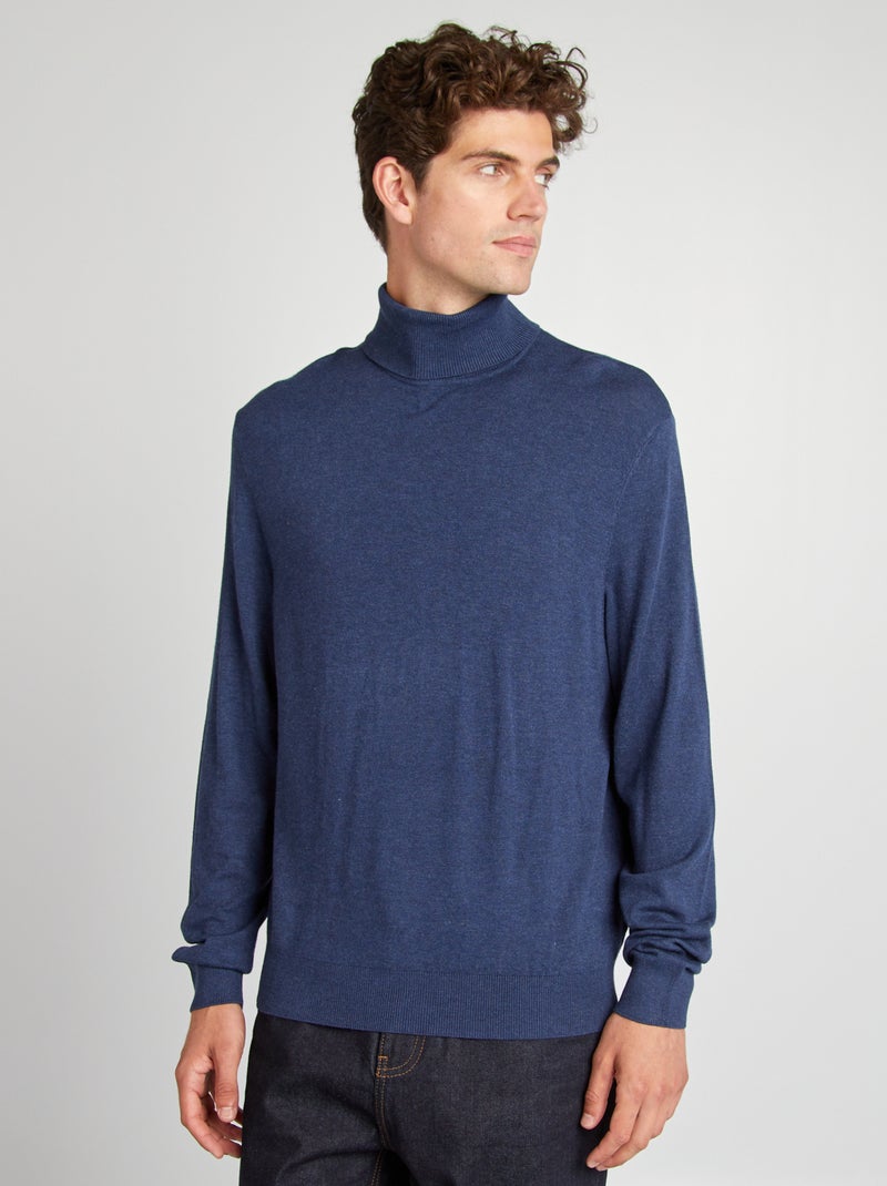 Pull col roulé en maille fine - Bleu - Kiabi - 4.50€