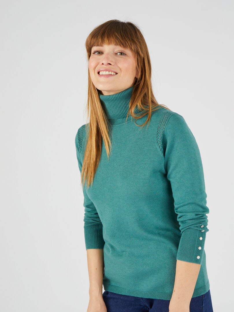Pull col roulé maille fine - Damart - Vert anis - Kiabi - nu€