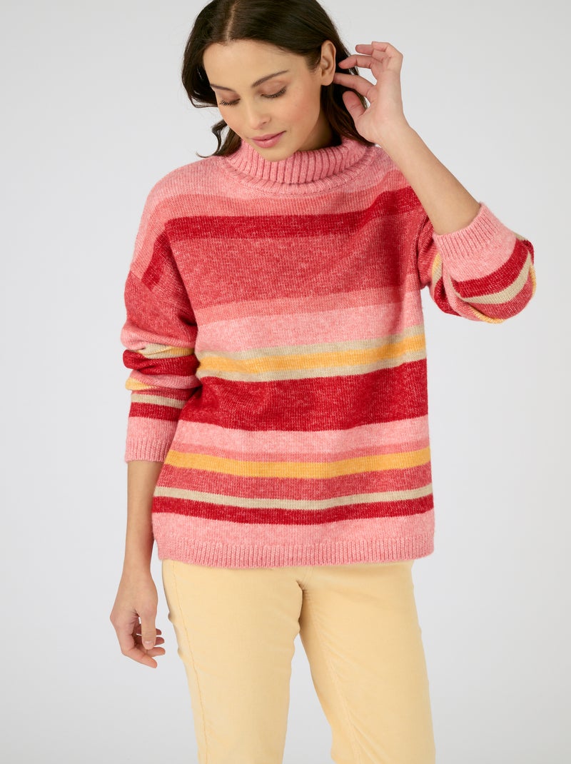 Pull col roulé rayé - Damart - Rouge - Femme - 0.00€ - Kiabi