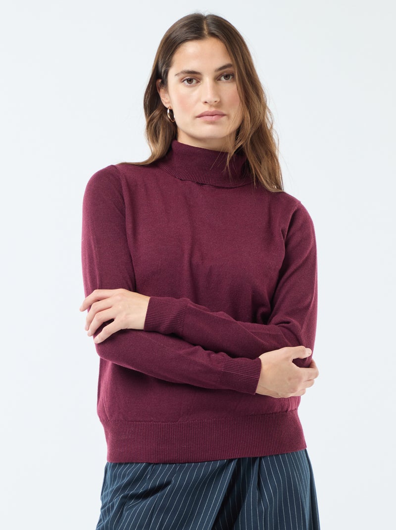 Pull col roulé uni - Rouge - Femme - 12.00€ - Kiabi