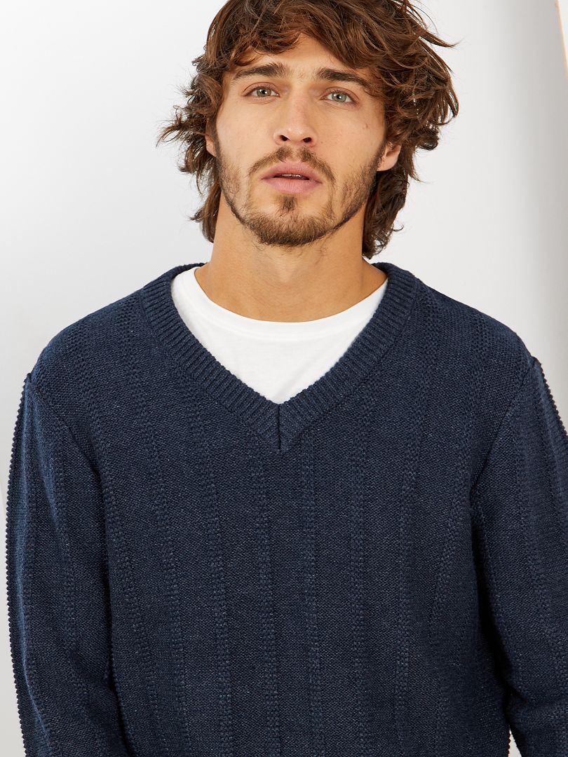 Pull col V - bleu marine - Kiabi - 19.00€