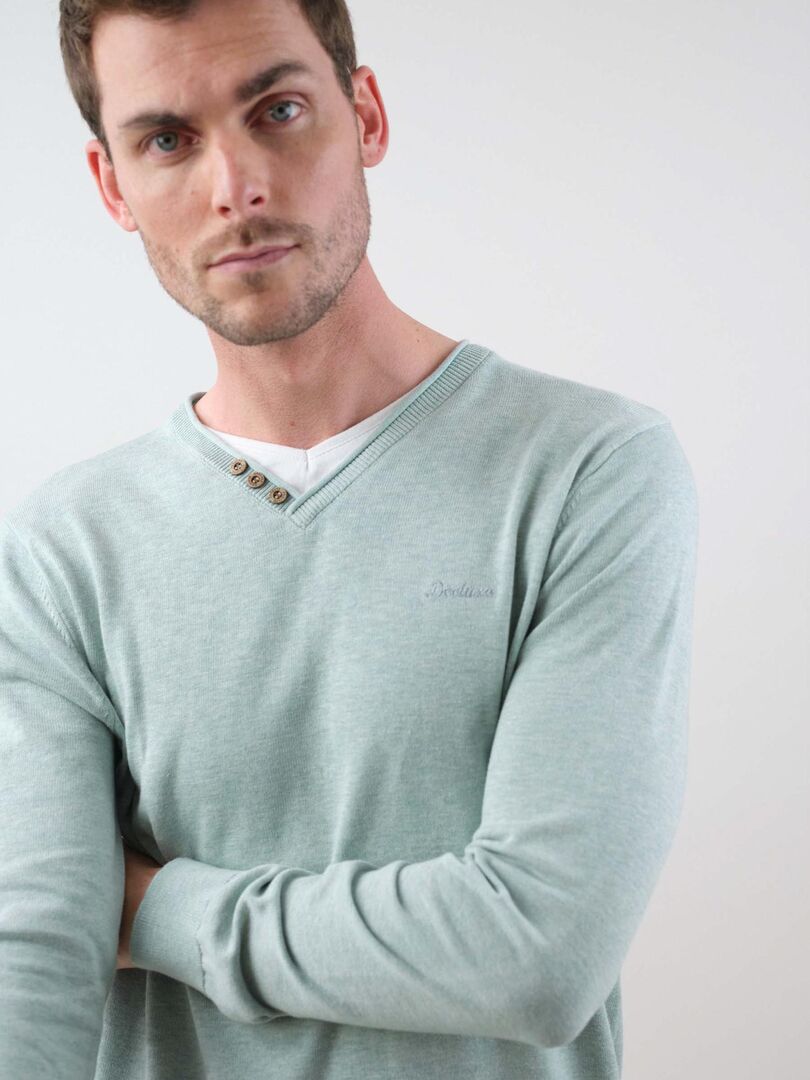 Pull col v coton 'Deeluxe' - Vert tilleul - Kiabi - 44.99€
