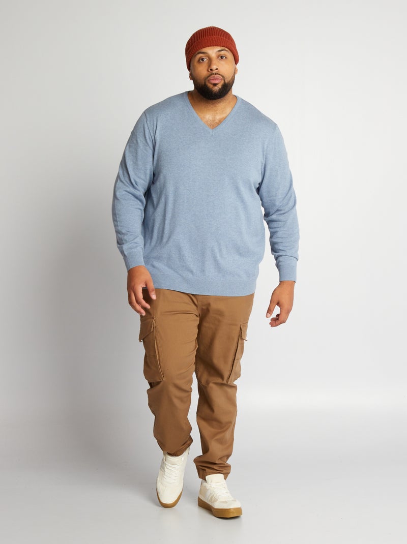 Pull col V en maille à fine jaune - Bleu - Kiabi - 16.00€