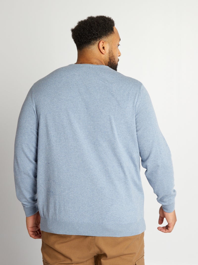 Pull col V en maille à fine jaune - Bleu - Kiabi - 16.00€