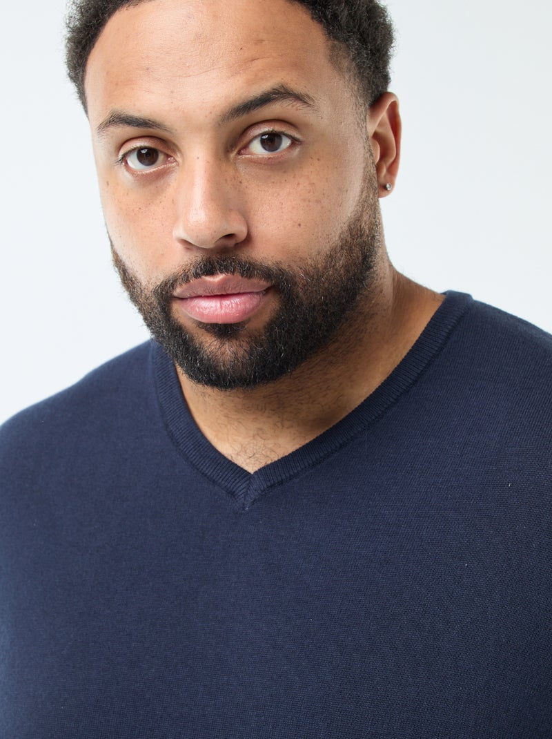 Pull col V en maille fine jauge - Bleu marine - Grandes tailles - Homme - 16.00€ - Kiabi