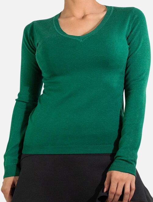 Pull vert femme col v