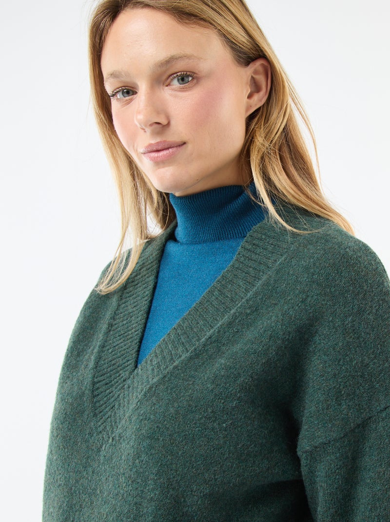 Pull col V uni - Vert - Femme - 15.00€ - Kiabi