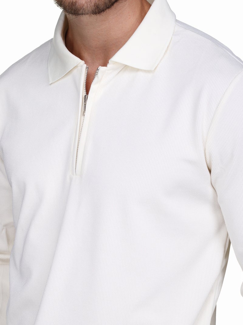 Pull colo polo zippé - Blanc - Homme - 24.90€ - Kiabi