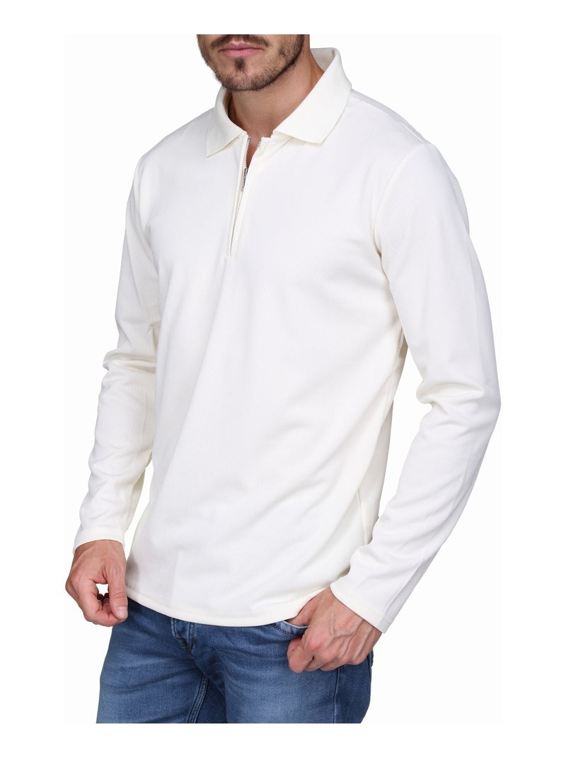 Pull colo polo zippé - Blanc - Homme - 0.00€ - Kiabi