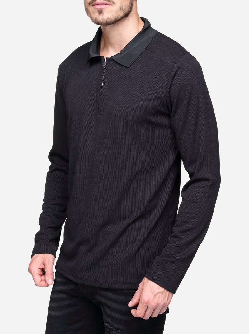 Pull colo polo zippé - Noir - Homme - 24.90€ - Kiabi