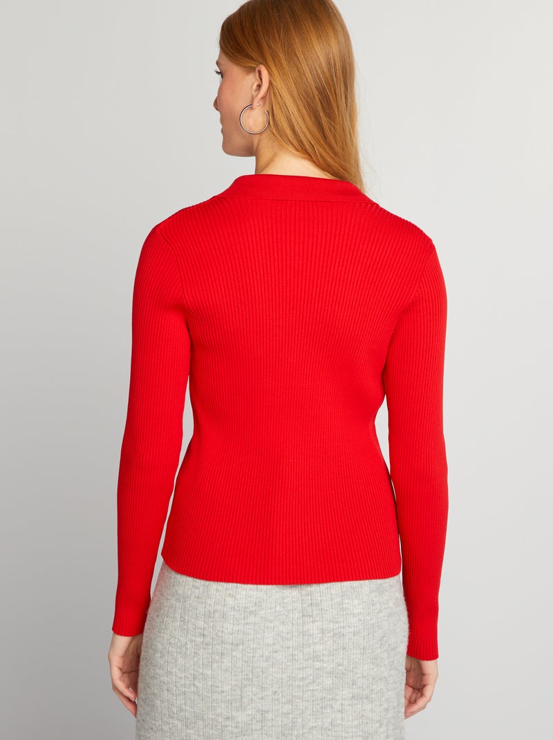 Pull côtelé à col V - Rouge - Kiabi - 18.00€