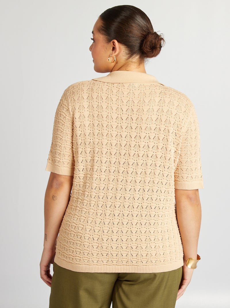 Pull crochet à manches courtes - BEIGE - Grandes tailles - Femme - 7.20 ...