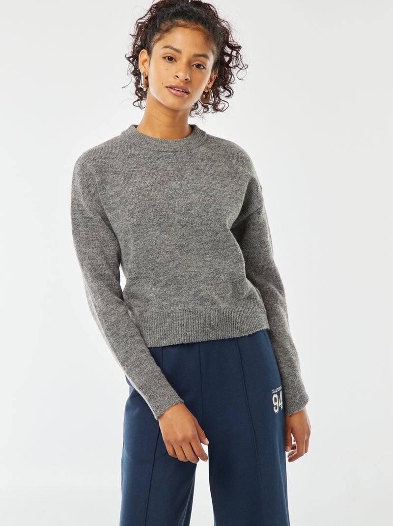 Pull crop top en maille douce - Gris - Ado fille - 13.00€ - Kiabi