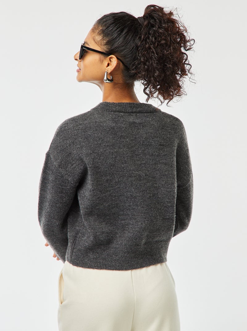 Pull crop top en maille douce - Gris foncé - Ado fille - 13.00€ - Kiabi