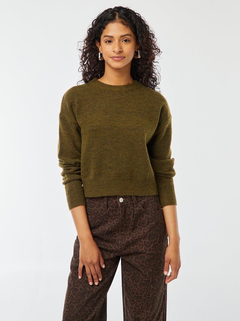 Pull crop top en maille douce - Kaki - Ado fille - 13.00€ - Kiabi