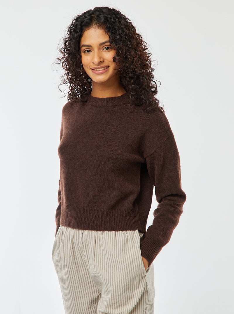Pull crop top en maille douce - Marron - Ado fille - 3.90€ - Kiabi