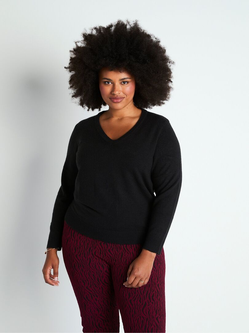 Pull doux col V manches longues - Noir - Kiabi - 27.99€