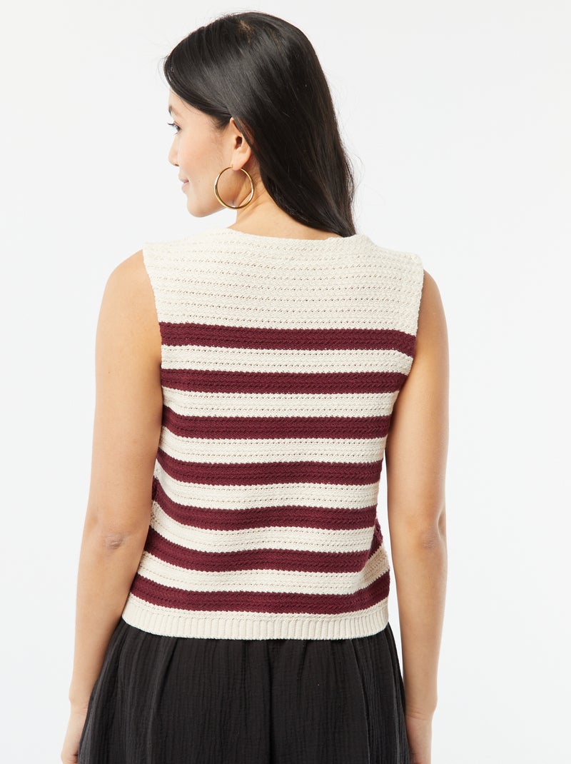 Pull en crochet sans manches avec boutons dorés aux épaules - Beige ...