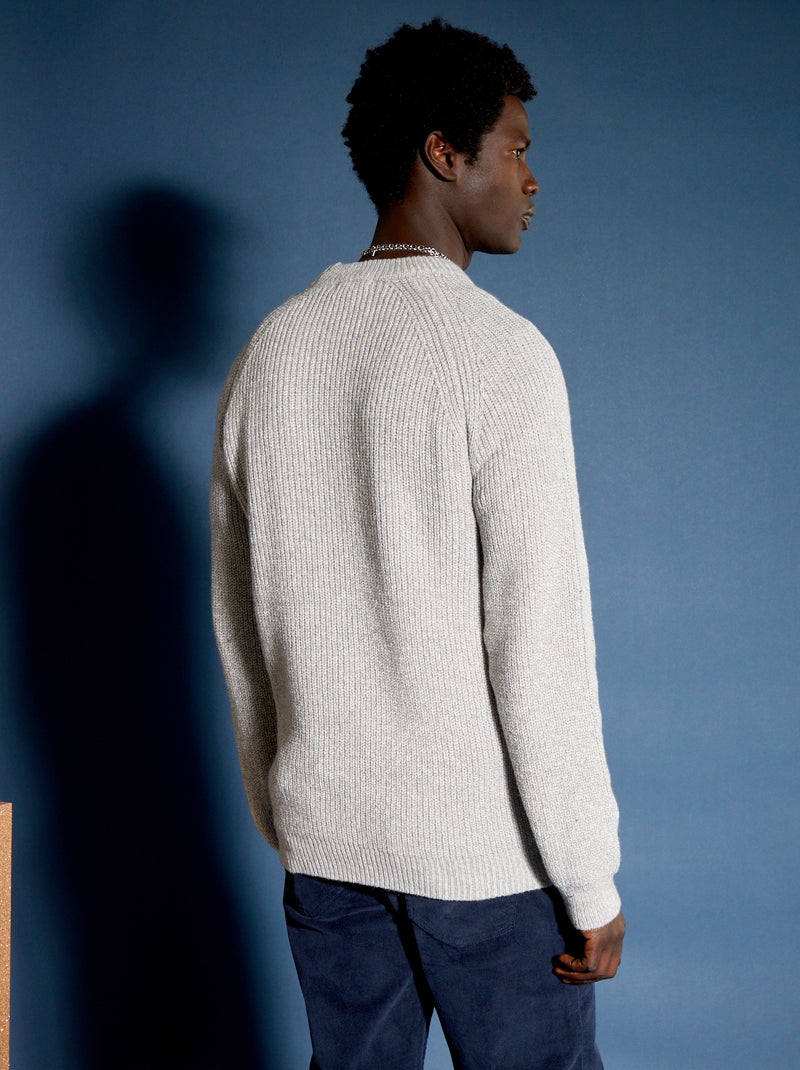 Pull en grosse maille à col rond - Gris clair - Kiabi - 18.00€