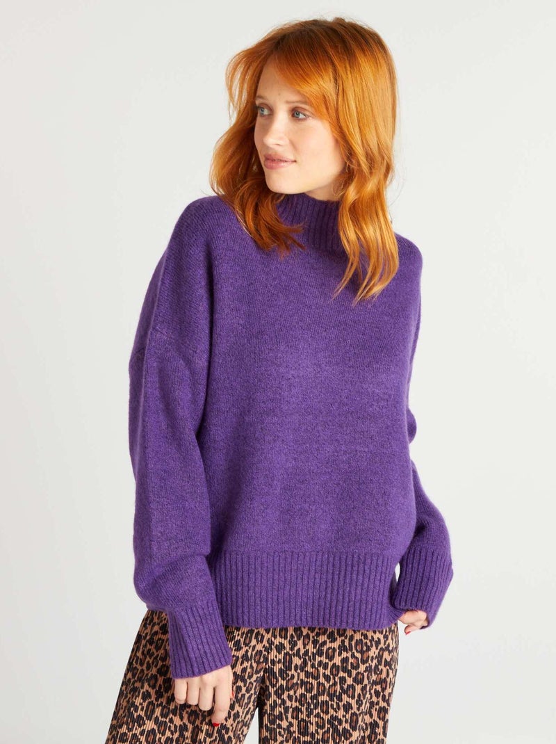 Pull en maille à col montant - Violet foncé - Kiabi - 18.00€