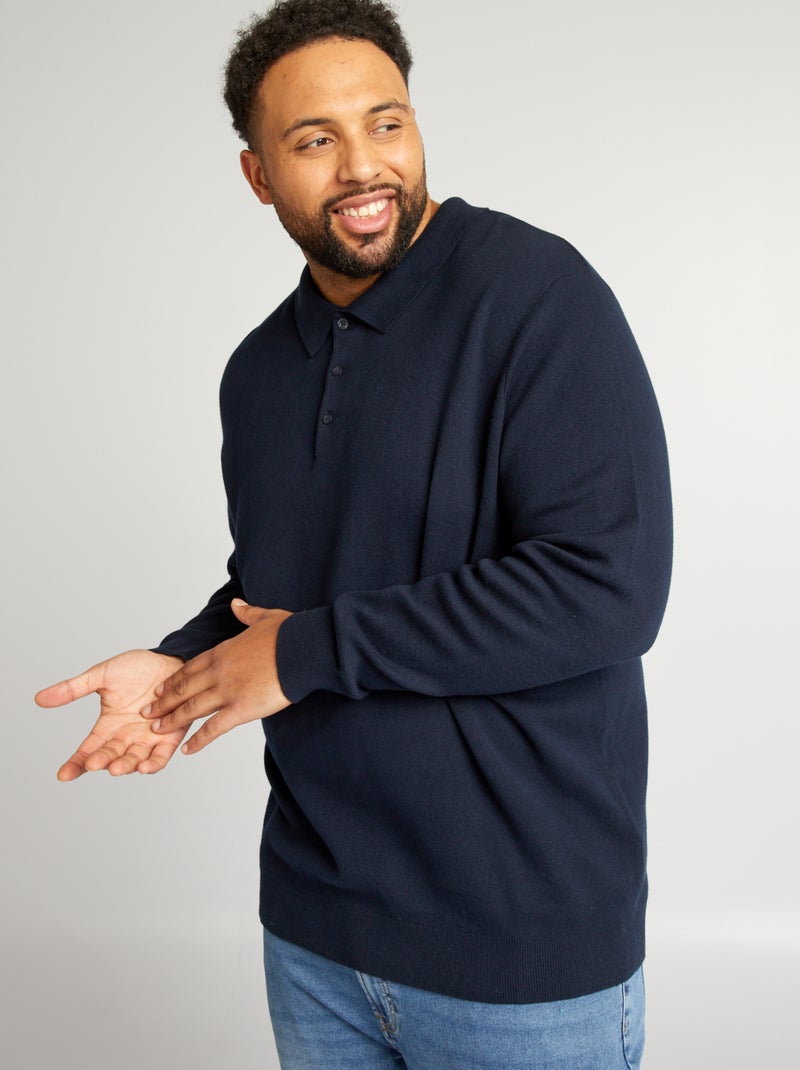 Pull en maille à col polo - Bleu marine - Kiabi - 22.00€