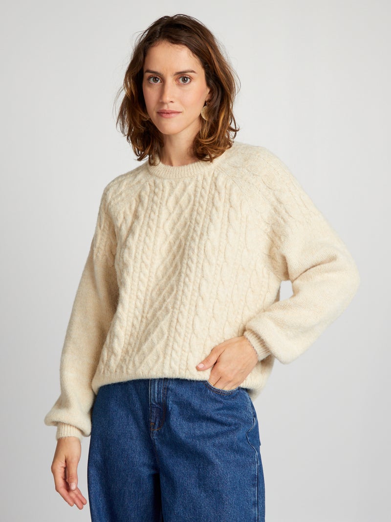 Pull en maille à col rond - beige - Kiabi - 22.00€