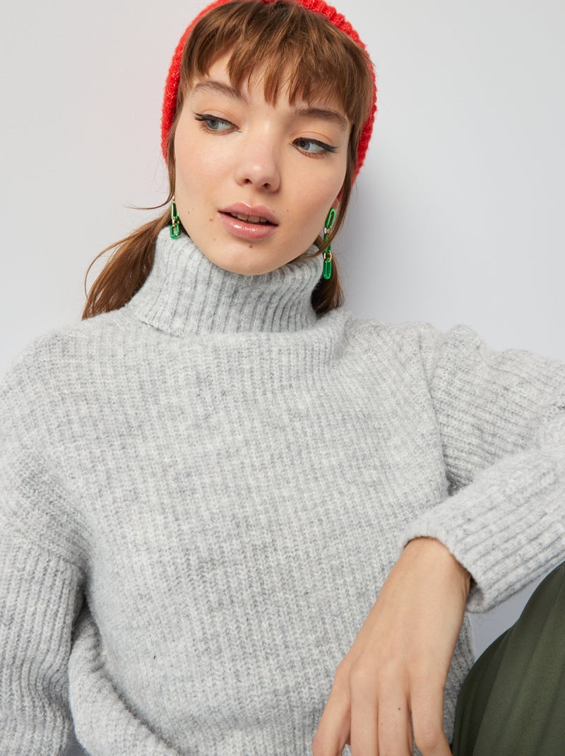 Pull en maille à col roulé - Gris - Kiabi - 15.00€
