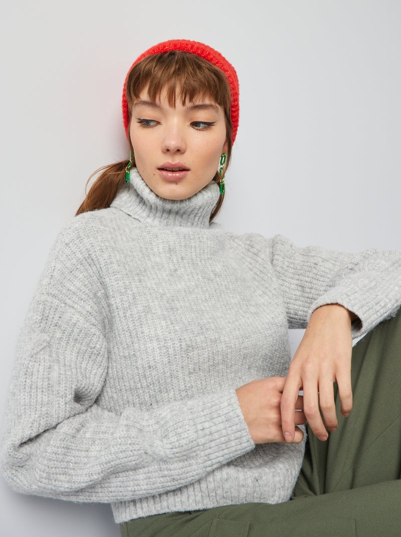 Pull en maille à col roulé - Gris - Kiabi - 15.00€