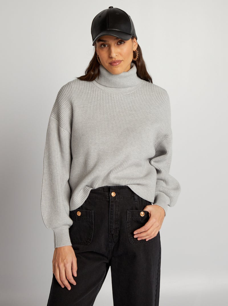 Pull en maille à col roulé - Gris - Kiabi - 20.00€