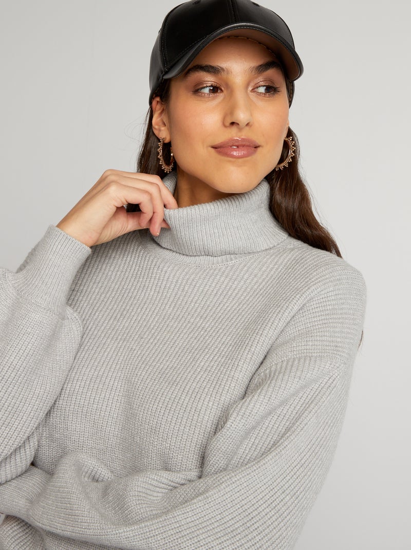 Pull en maille à col roulé - Gris - Kiabi - 20.00€