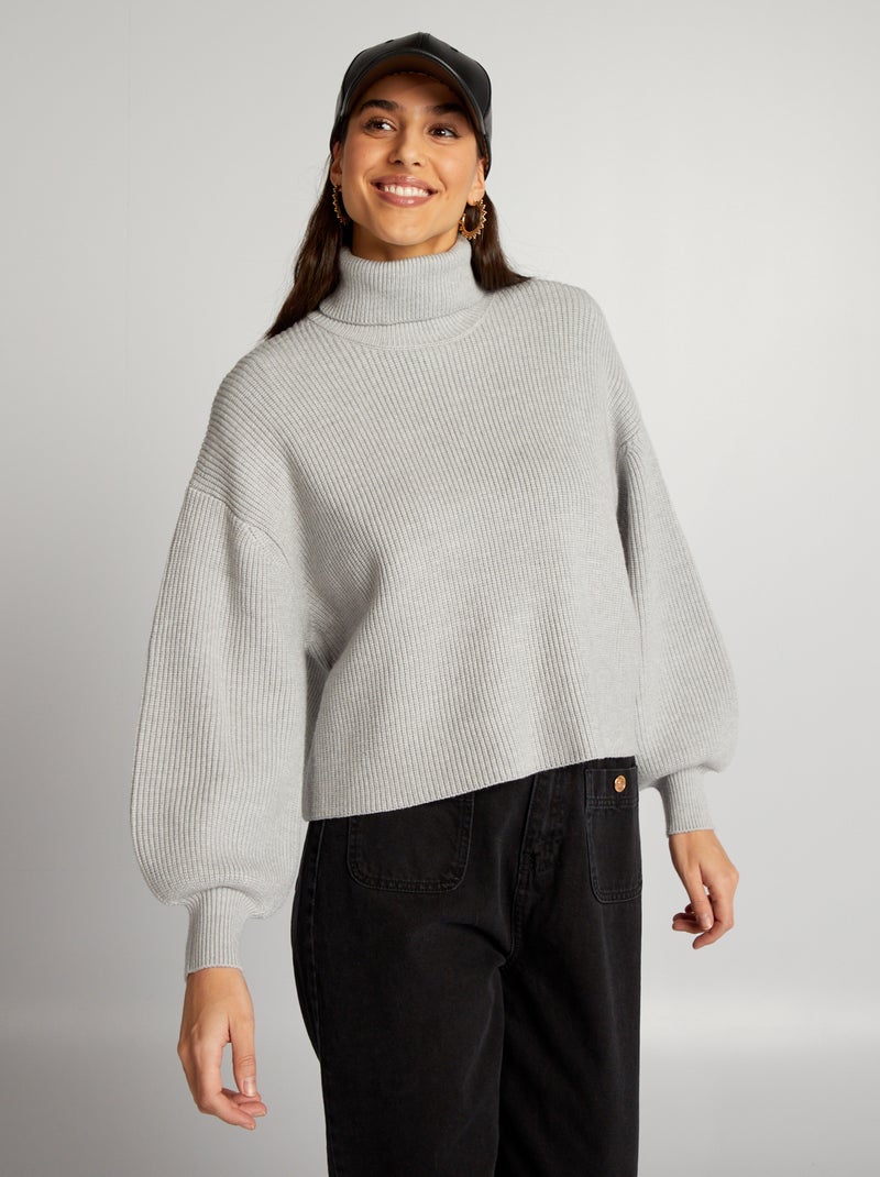 Pull en maille à col roulé - Gris - Kiabi - 20.00€