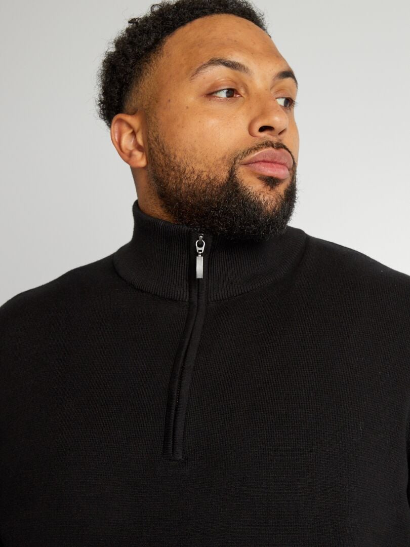 Pull en maille à col zippé - noir - Kiabi - 25.00€