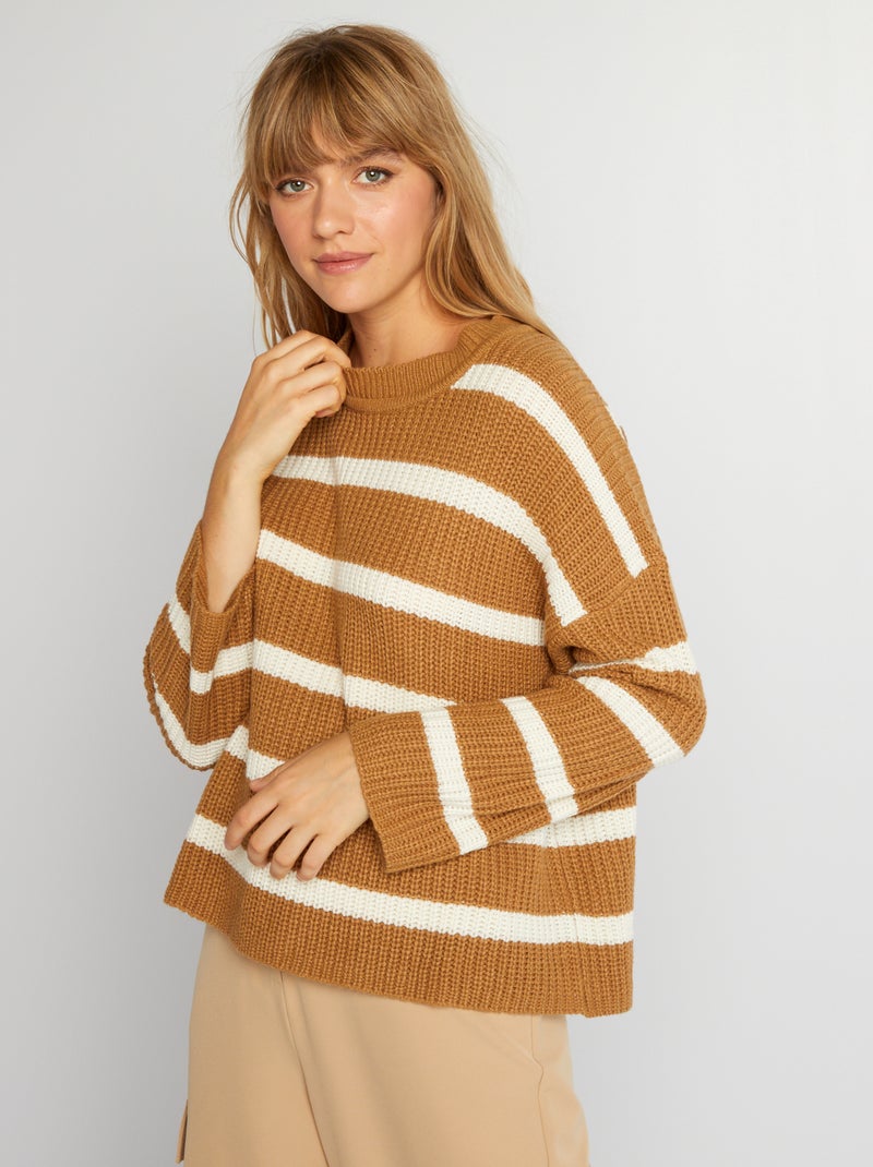 Pull en maille à rayures 'JDY' - Camel - Kiabi - 28.00€