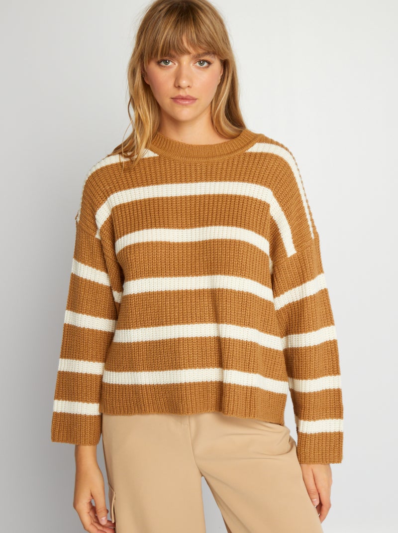 Pull en maille à rayures 'JDY' - Camel - Kiabi - 28.00€