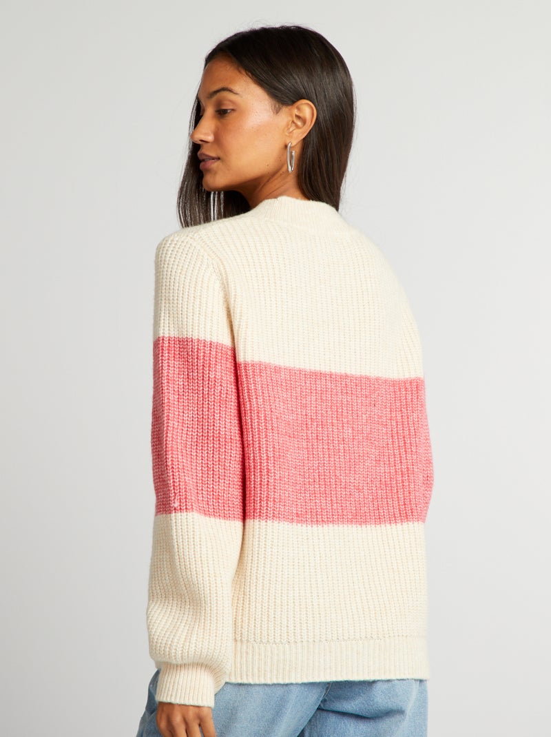 Pull en maille à rayures - Rose - Kiabi - 20.00€