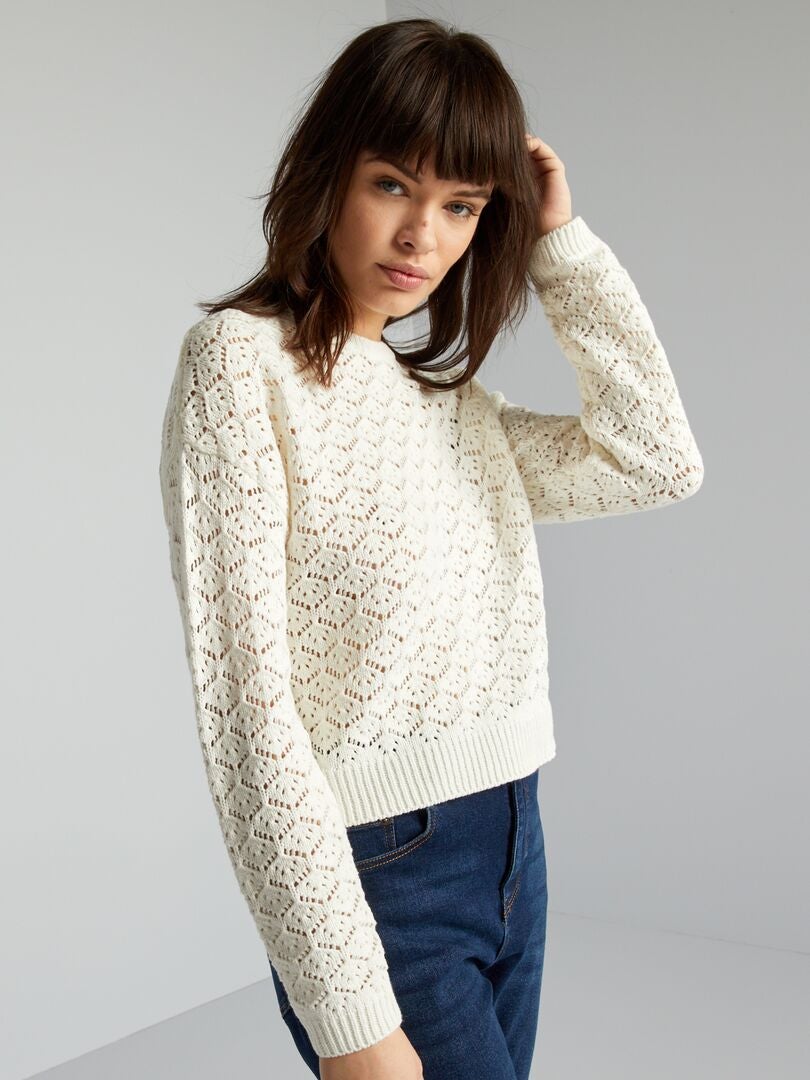 Pull en maille ajouré - blanc - Kiabi - 15.00€