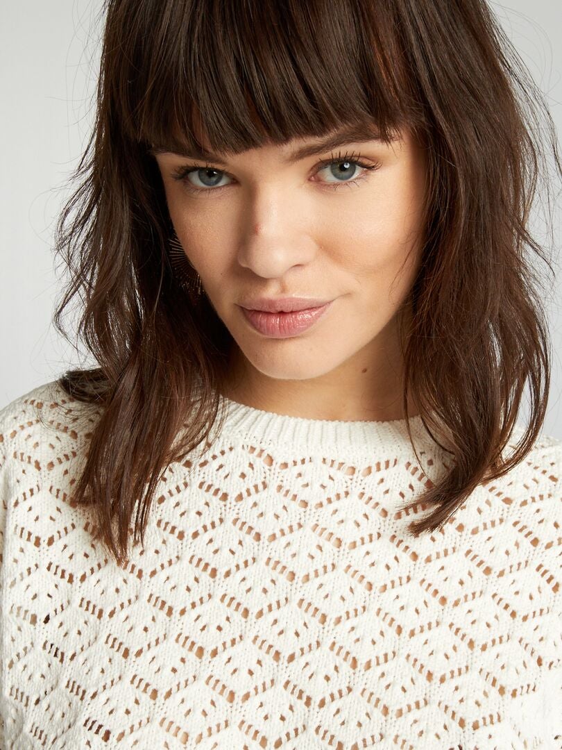 Pull en maille ajouré - blanc - Kiabi - 15.00€