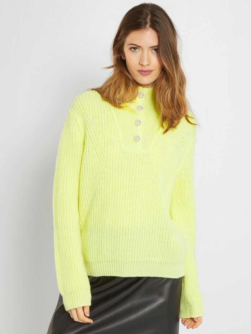 Pull en maille avec col camionneur - jaune - Kiabi - 18.00€
