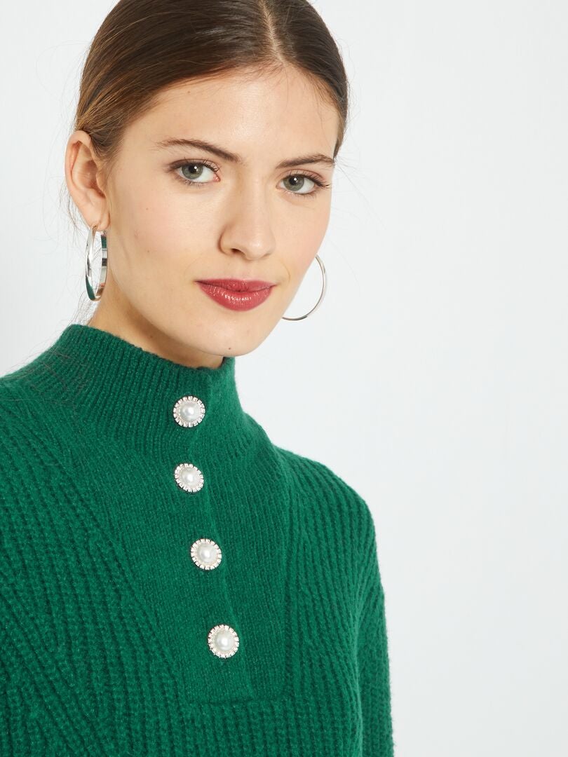 Pull en maille avec col camionneur - Vert - Kiabi - 18.00€