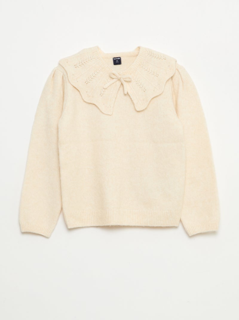 Pull en maille avec collerette amovible - Blanc - Fille - 7.20€ - Kiabi