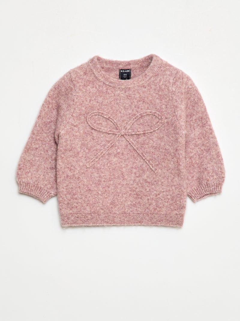 Pull en maille avec nœud fantaisie devant - Rose - Bébé fille - 12.00 ...