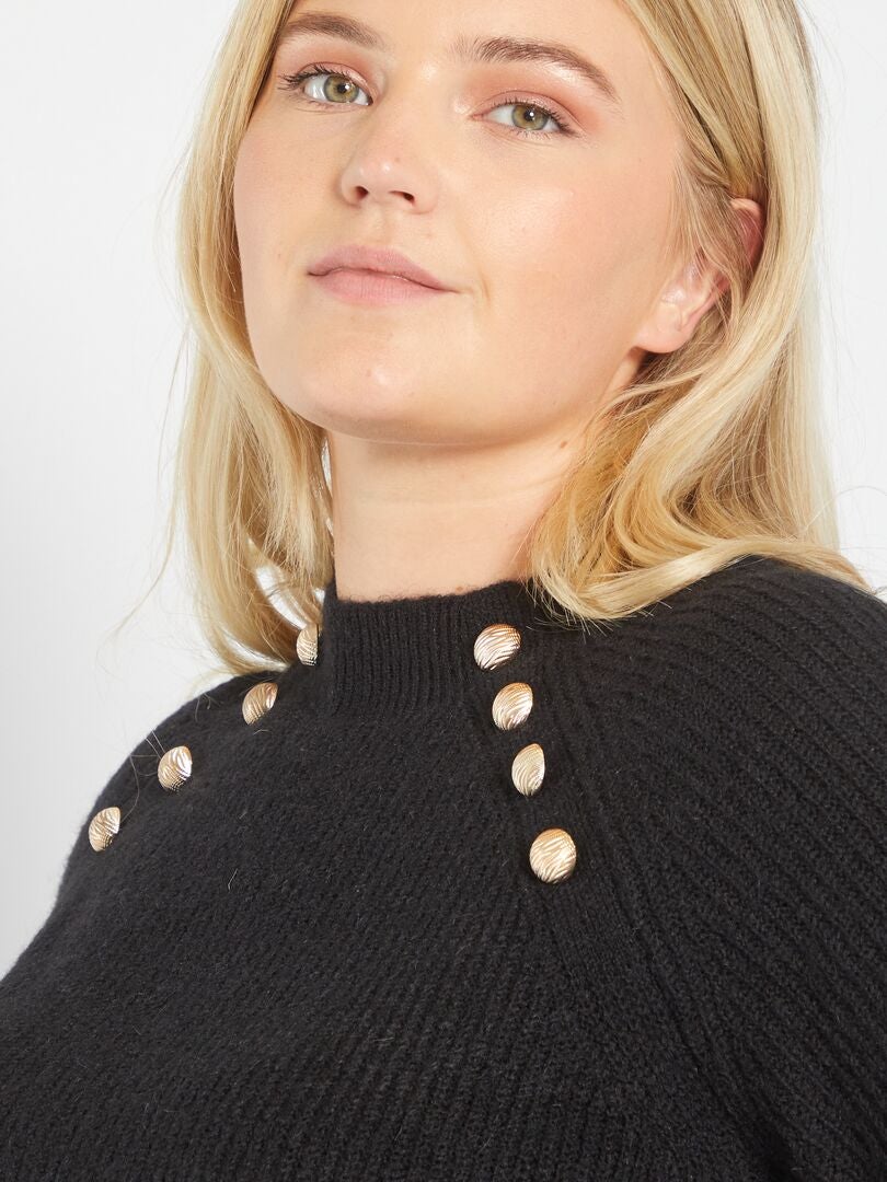 Pull en maille boutons fantaisie - noir - Kiabi - 22.00€