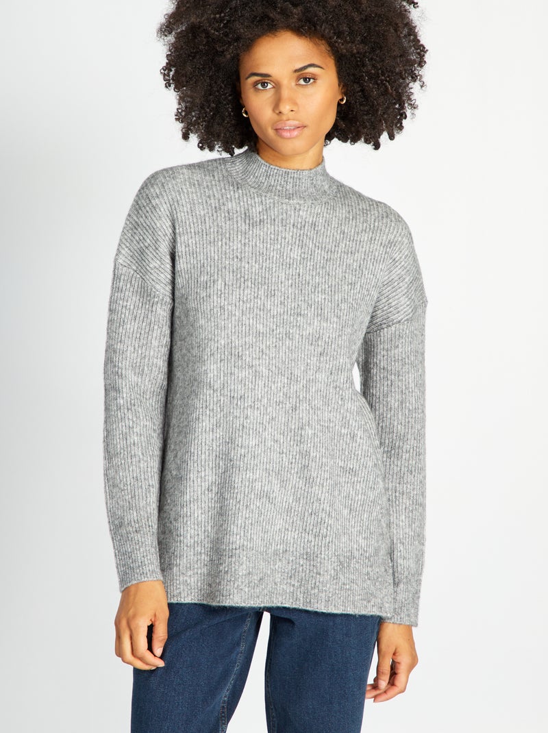 Pull en maille col montant - Gris - Kiabi - 18.00€