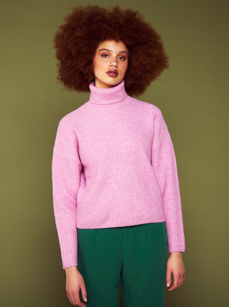 Pull en maille col roulé - Rose - Kiabi - 20.00€
