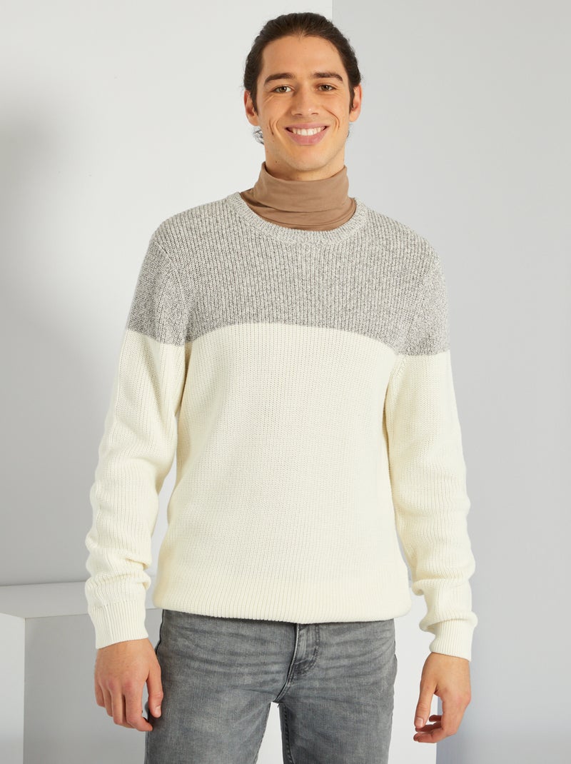 Pull en maille 'color-block' - BLANC - Kiabi - 15.00€