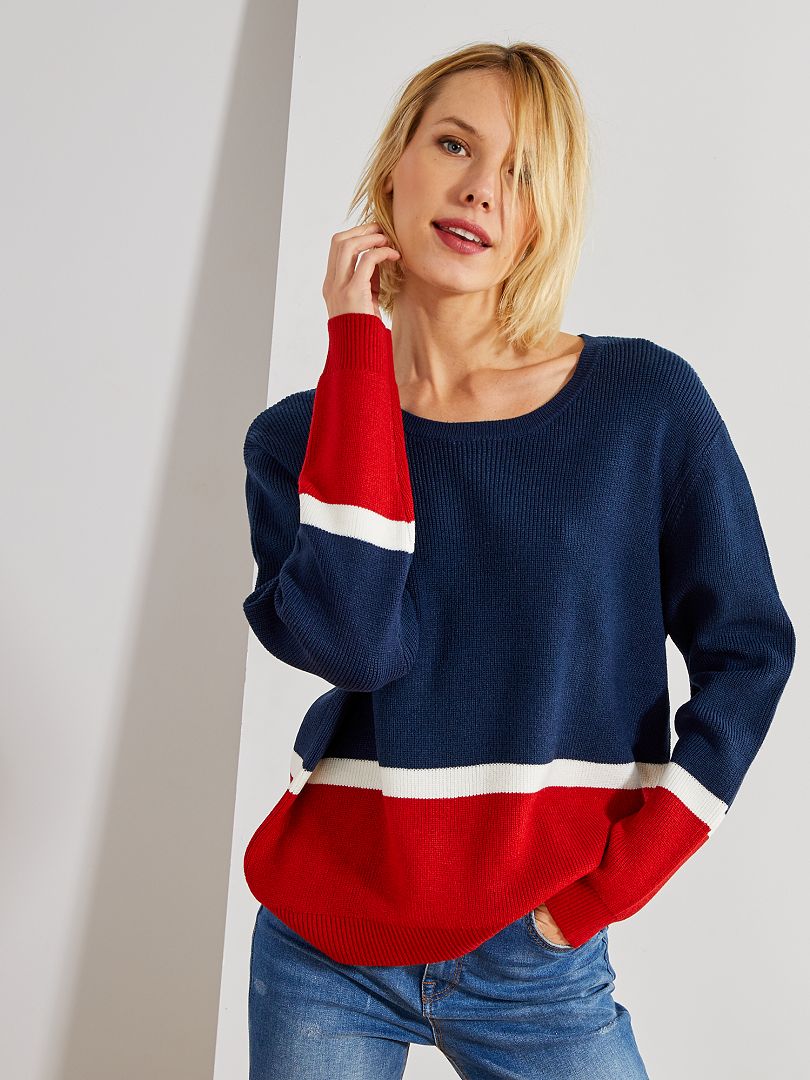 Pull en maille color block - bleu rouge - Kiabi - 15.00€