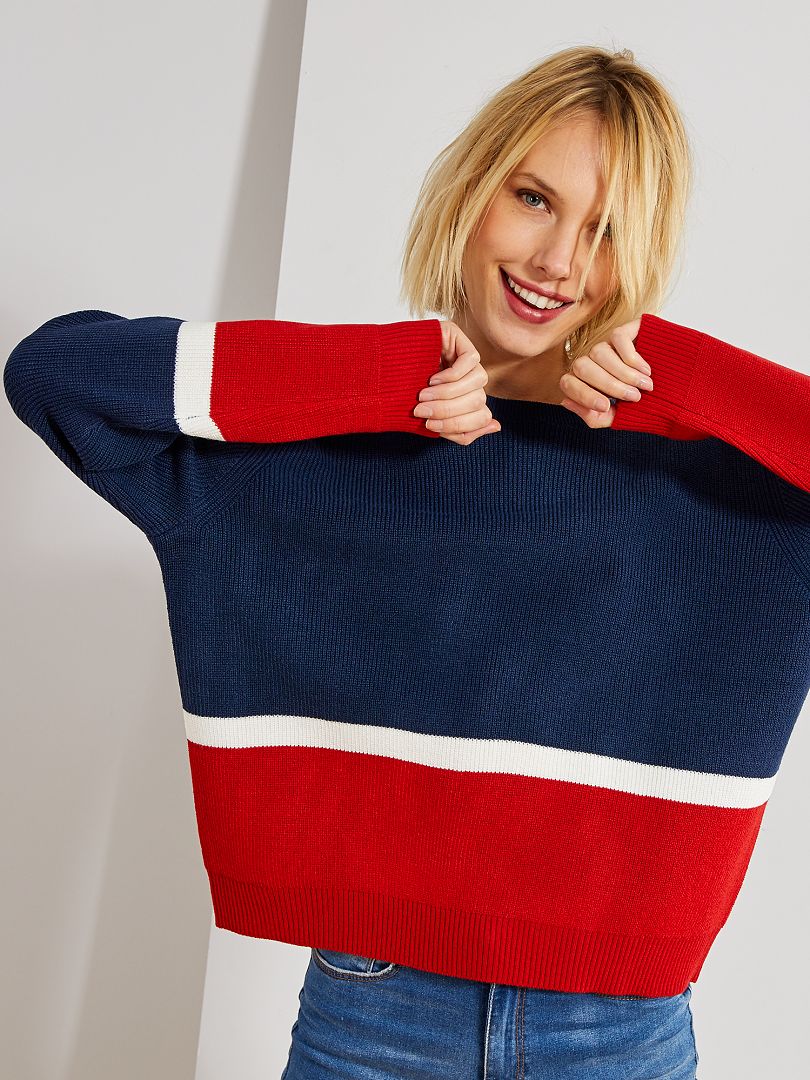 Pull en maille color block - bleu rouge - Kiabi - 15.00€