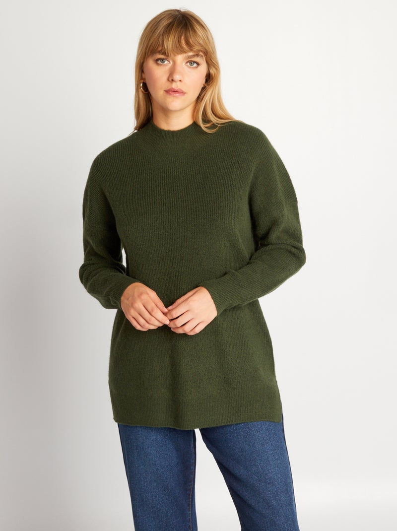 Pull en maille côtelée à col montant - Vert - Kiabi - 18.00€